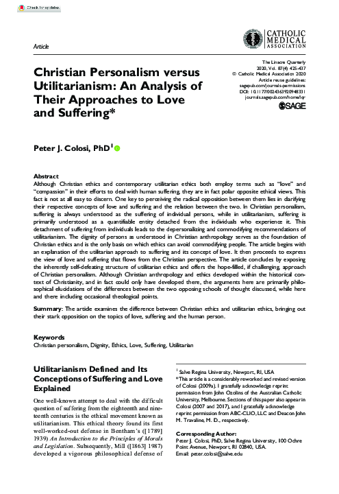 (PDF) Christian Personalism versus Utilitarianism: An Analysis of Their ...