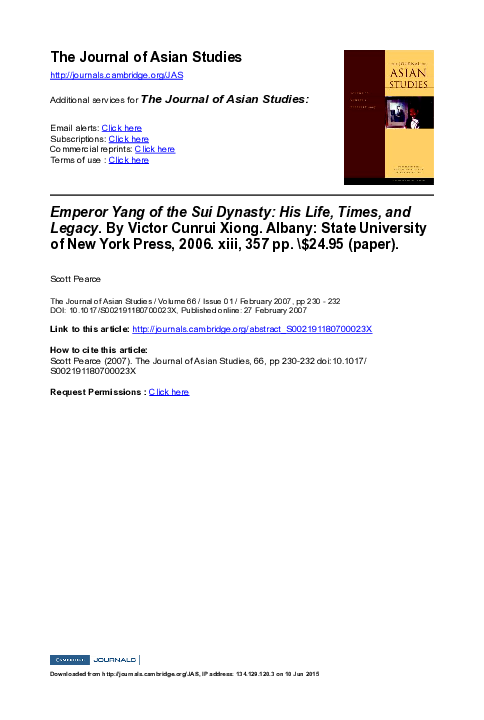 (PDF) Emperor Yang of the Sui Dynasty: His Life, Times, and Legacy