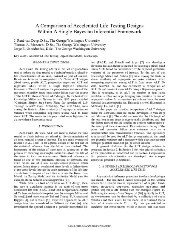 Pdf A Comparison Of Accelerated Life Testing Designs Within A Single