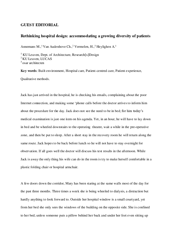 (PDF) Rethinking hospital design: Accommodating a growing diversity of ...