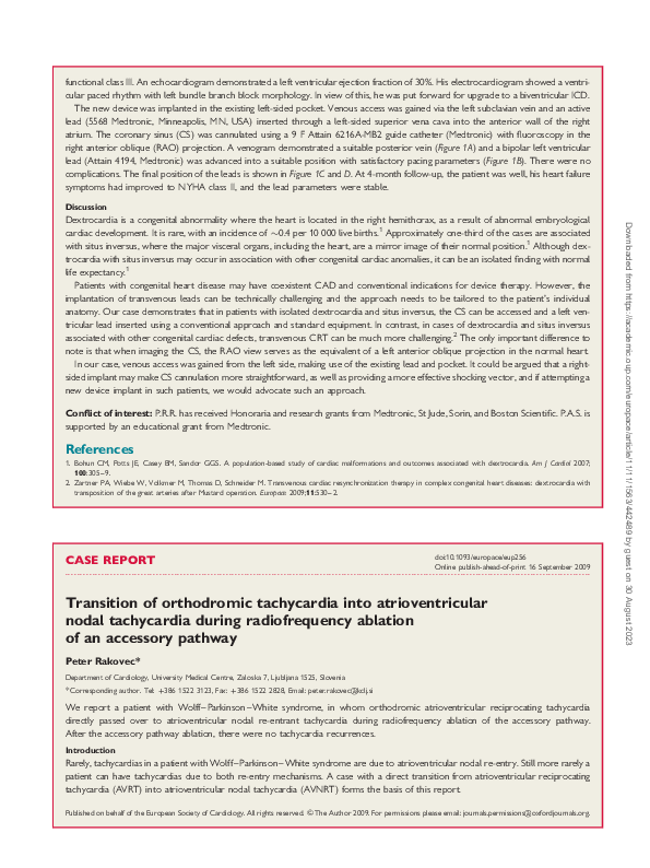 (PDF) Transition of orthodromic tachycardia into atrioventricular nodal ...