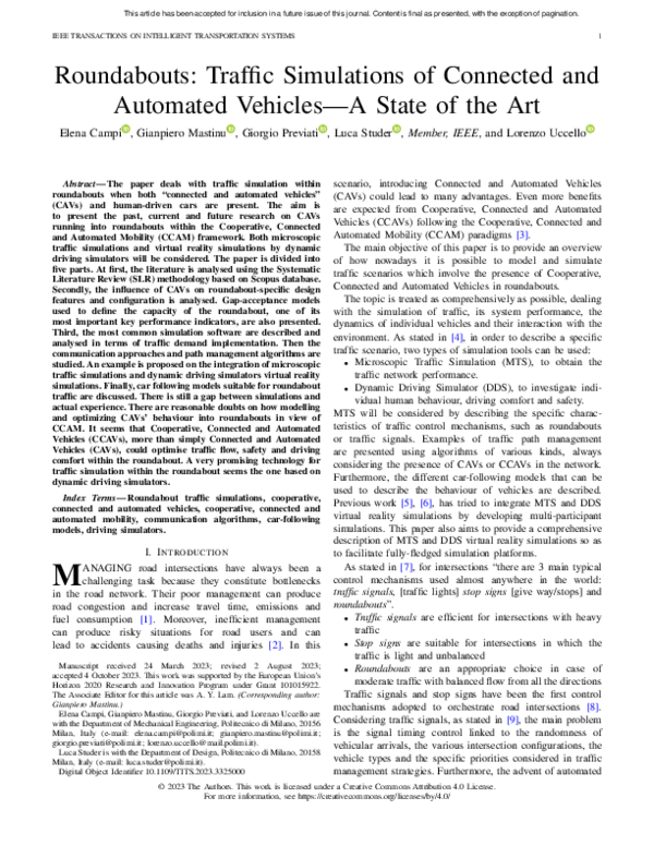 Pdf Roundabouts Traffic Simulations Of Connected And Automated