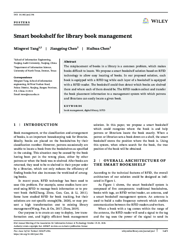 (PDF) Smart bookshelf for library book management
