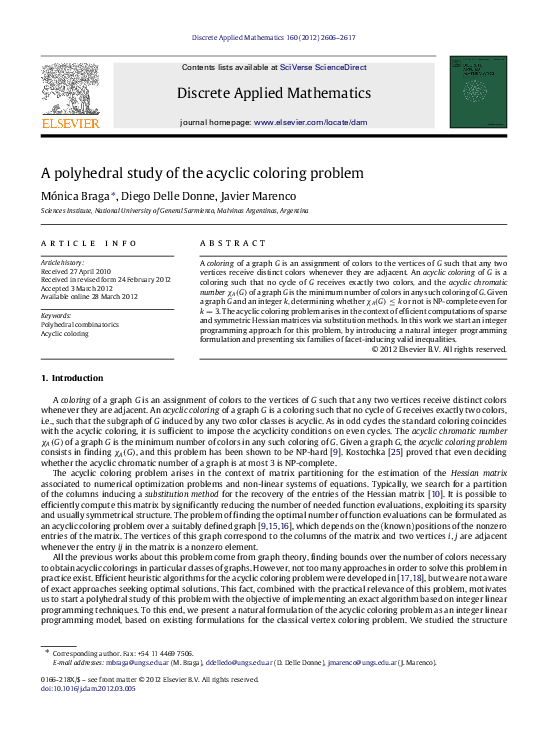 (PDF) A polyhedral study of the acyclic coloring problem
