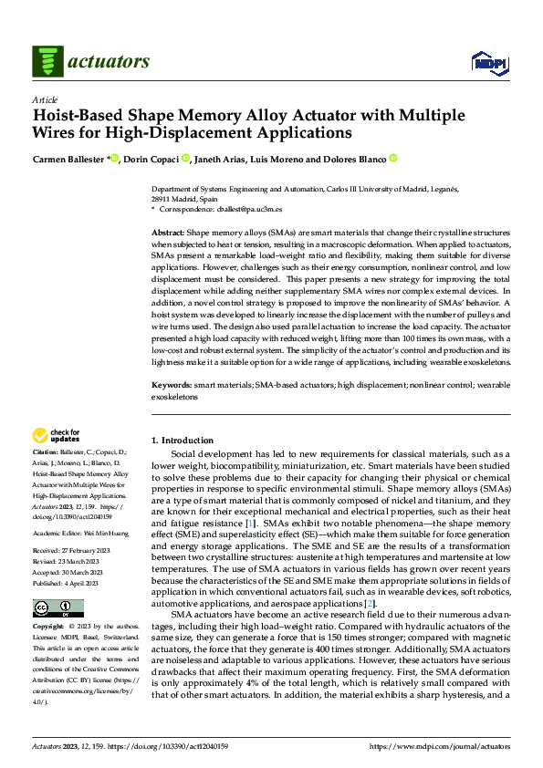 (PDF) Hoist-Based Shape Memory Alloy Actuator with Multiple Wires for High-Displacement Applications