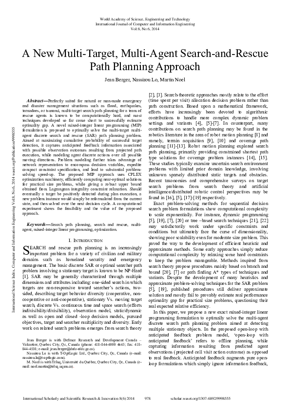 (PDF) A New Multi-Target, Multi-Agent Search-and-Rescue Path Planning Approach