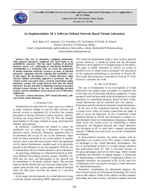 Pdf An Implementation Of A Software Defined Network Based Virtual