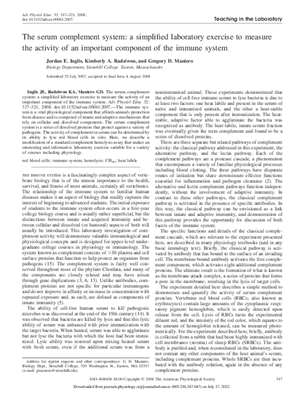 (PDF) The serum complement system: a simplified laboratory exercise to ...