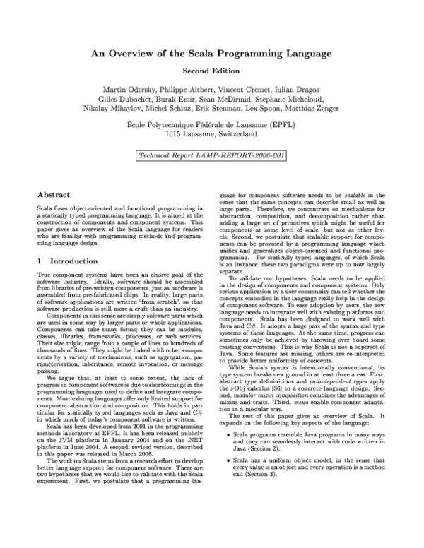 Pdf An Overview Of The Scala Programming Language 2 Edition Vincent Cremet