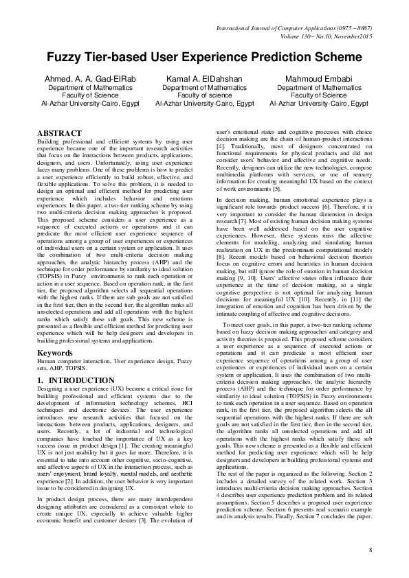 (PDF) Fuzzy Tier-based User Experience Prediction Scheme