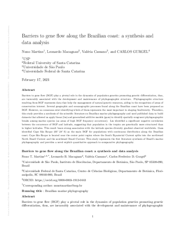 (PDF) Barriers to gene flow along the Brazilian coast: a synthesis and ...