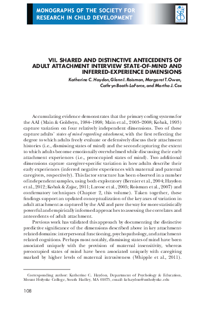 (PDF) VII. Shared and Distinctive Antecedents of Adult Attachment ...
