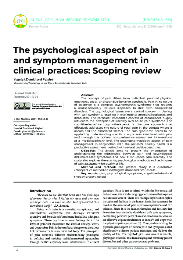 (PDF) The psychological aspect of pain and symptom management in ...