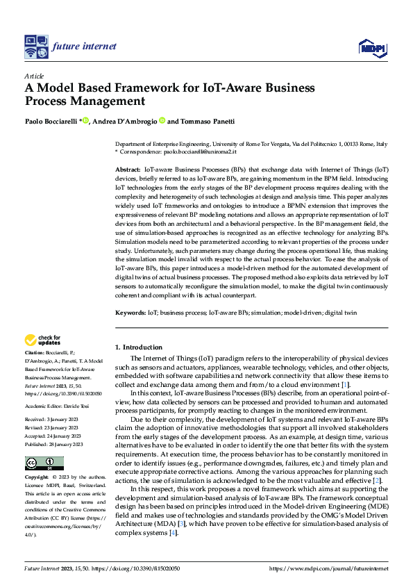 (PDF) A Model Based Framework for IoT-Aware Business Process Management | Andrea D'Ambrogio ...
