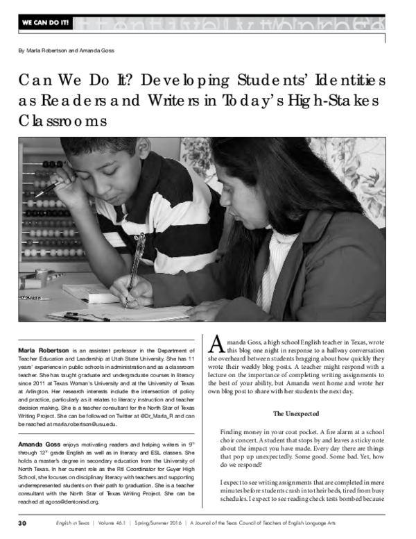 (PDF) Can We Do It? Developing Students' Identities as Readers and ...