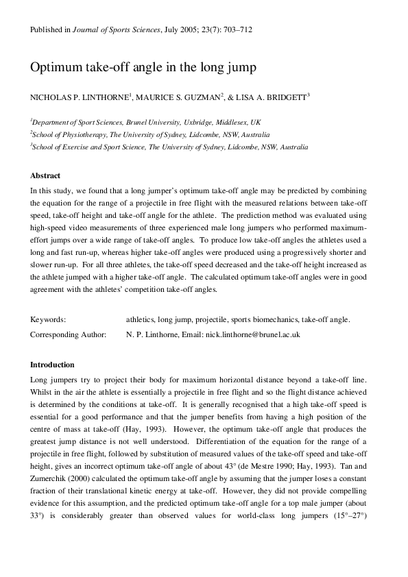 (PDF) The Optimum Takeoff Angle in the Long Jump