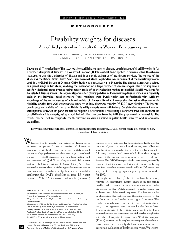 (PDF) Disability Weights for Diseases: A Modified Protocol and Results ...