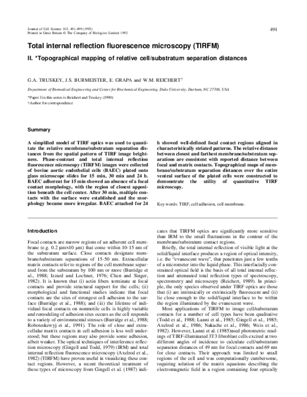 (PDF) Total internal reflection fluorescence microscopy (TIRFM). II ...