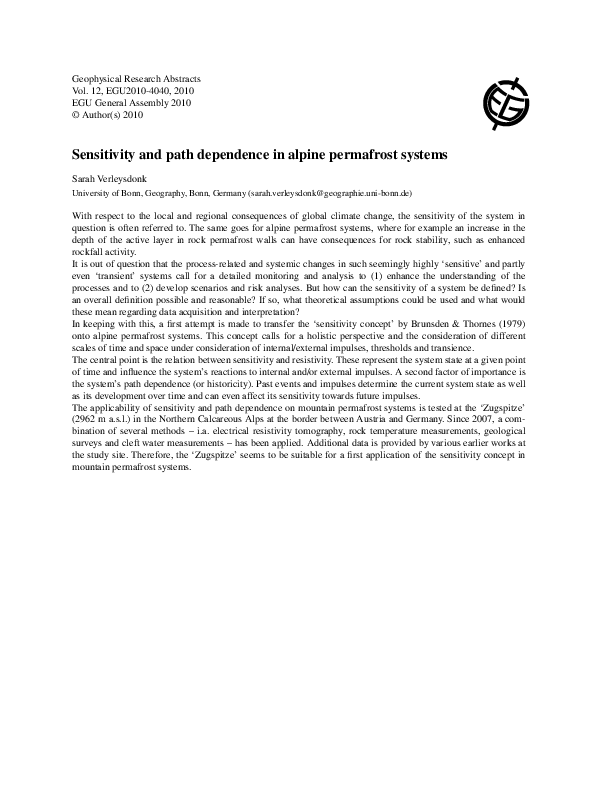 (PDF) Sensitivity and path dependence of mountain permafrost systems