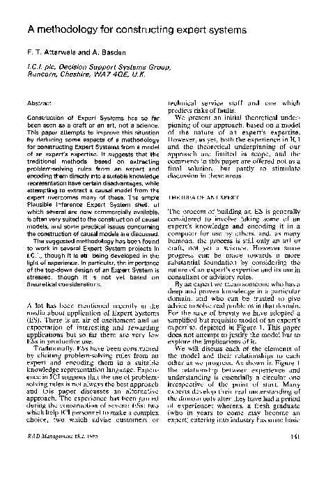 (PDF) A methodology for constructing expert systems | Andrew Basden - Academia.edu