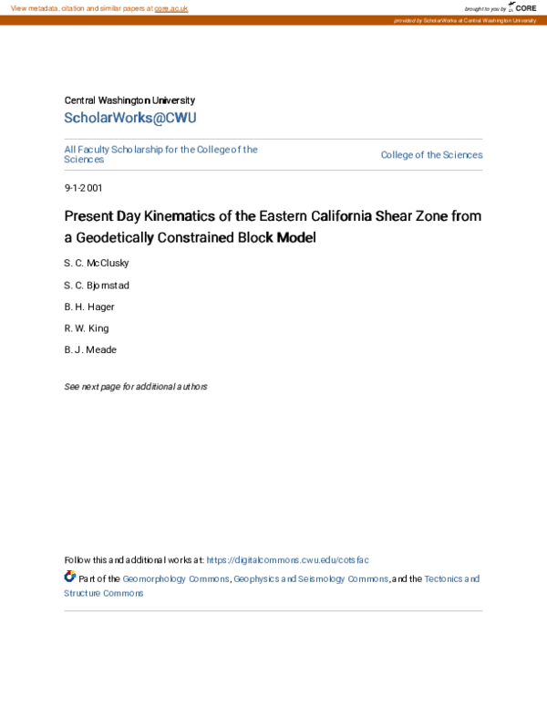 (PDF) Present day kinematics of the Eastern California Shear Zone from a geodetically ...