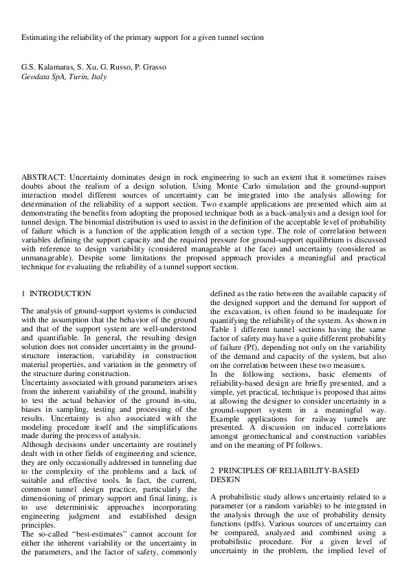 (PDF) Estimating the reliability of the primary support for a given tunnel section