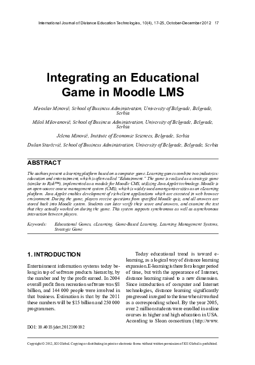 (PDF) Integrating an Educational Game in Moodle LMS