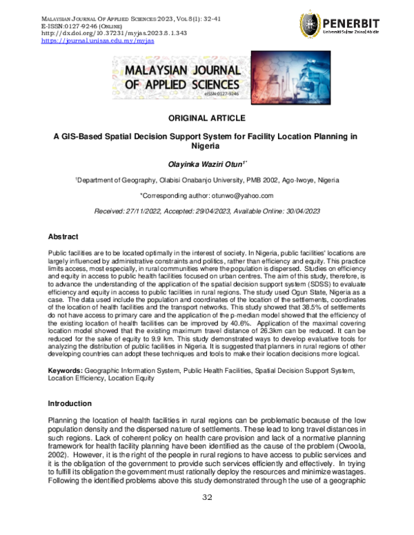 (PDF) A GIS-Based Spatial Decision Support System for Facility Location ... (PDF) A GIS-Based Spatial Decision Support System for Facility Location ...