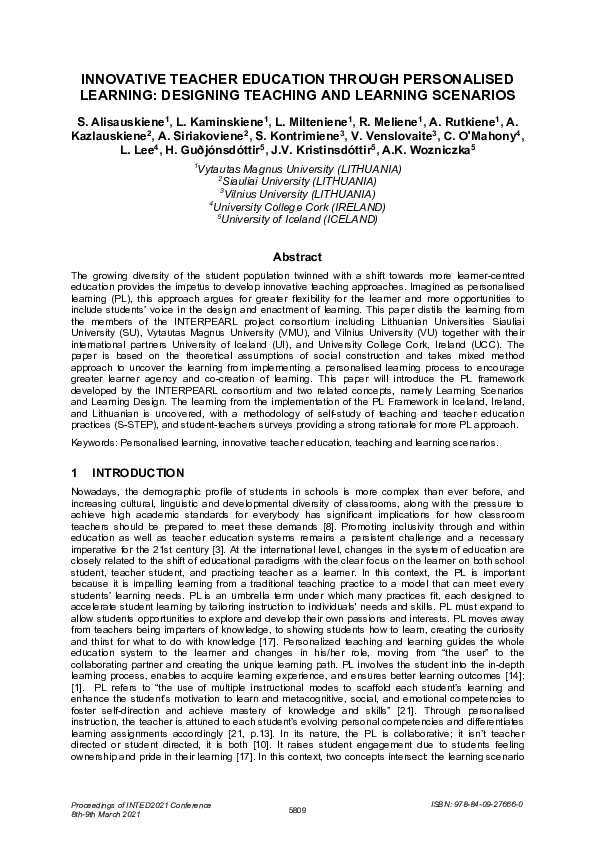 (PDF) Innovative Teacher Education Through Personalised Learning: Designing Teaching and ...