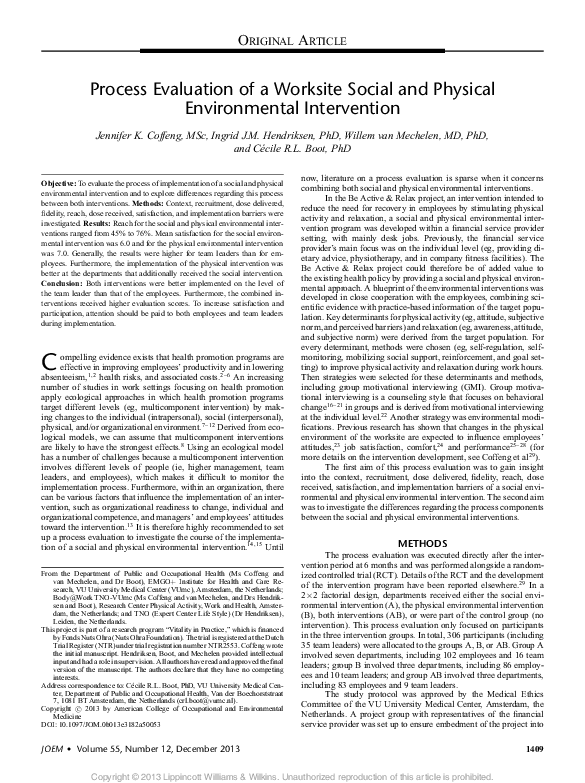 (PDF) Process Evaluation of a Worksite Social and Physical ...