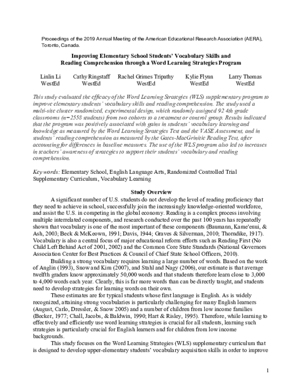 (PDF) Improving Elementary School Students' Vocabulary Skills and ...