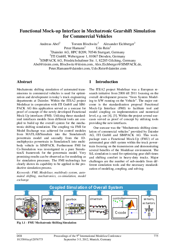 (PDF) Functional Mock-up Interface in Mechatronic Gearshift Simulation for Commercial Vehicles