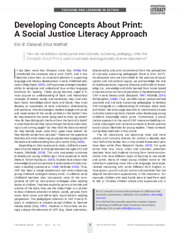 (PDF) Developing Concepts About Print: A Social Justice Literacy Approach