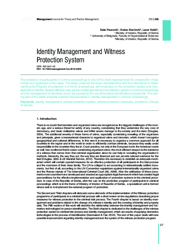 (PDF) Identity Management and Witness Protection System