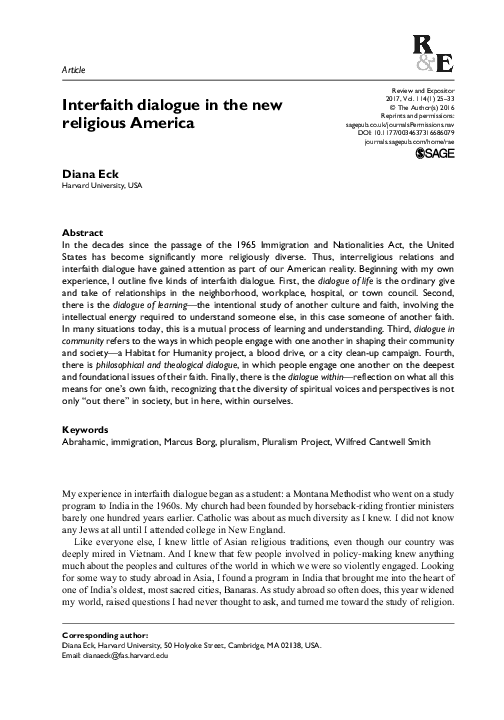 (PDF) Interfaith dialogue in the new religious America