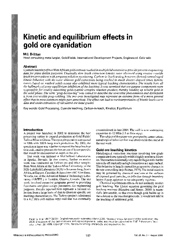 (PDF) Kinetic and equilibrium effects in gold ore cyanidation