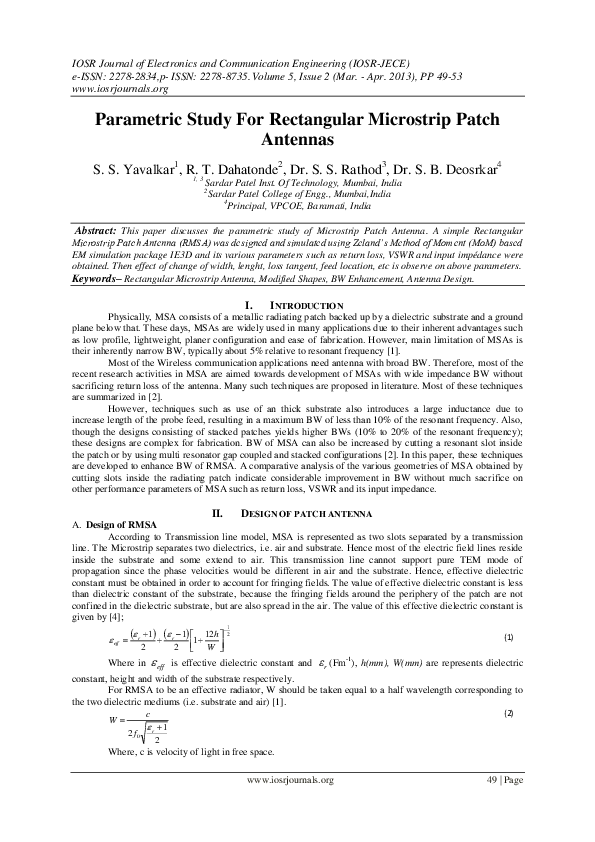 (PDF) arametric Study For Rectangular Microstrip Patch Antennas