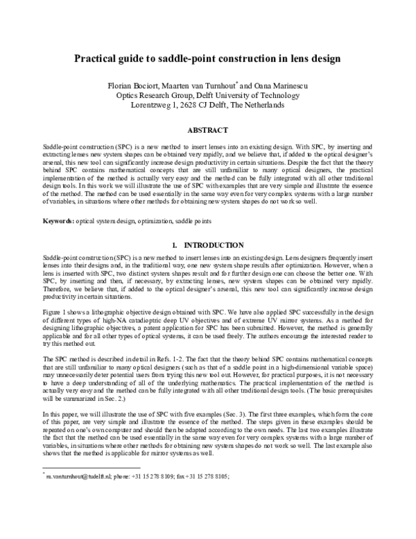 (PDF) Practical guide to saddle-point construction in lens design