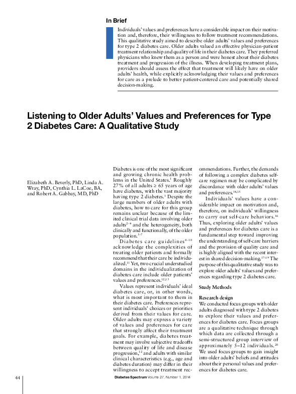 (PDF) Listening to Older Adults' Values and Preferences for Type 2 ...