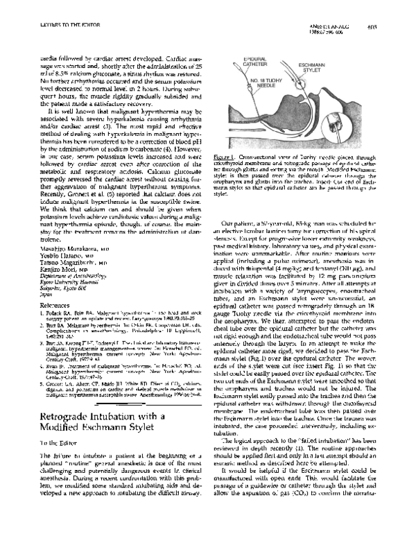 (PDF) Retrograde Intubation with a Modified Eschmann Stylet