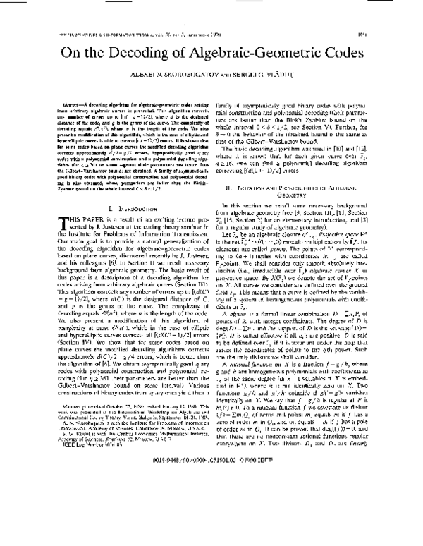 (PDF) On the decoding of algebraic-geometric codes