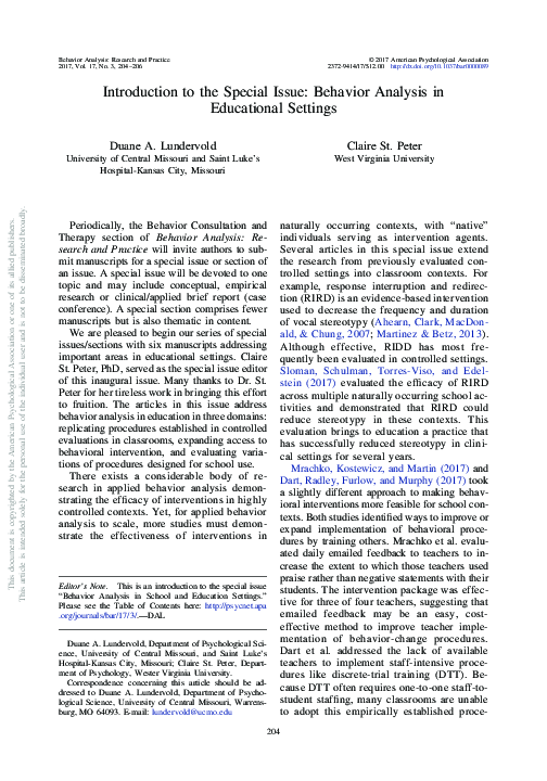 (PDF) Introduction to the special issue: Behavior analysis in ...