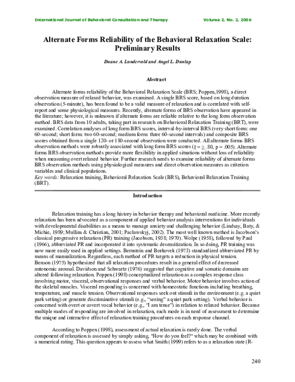 (PDF) Alternate forms reliability of the Behavioral Relaxation Scale ...