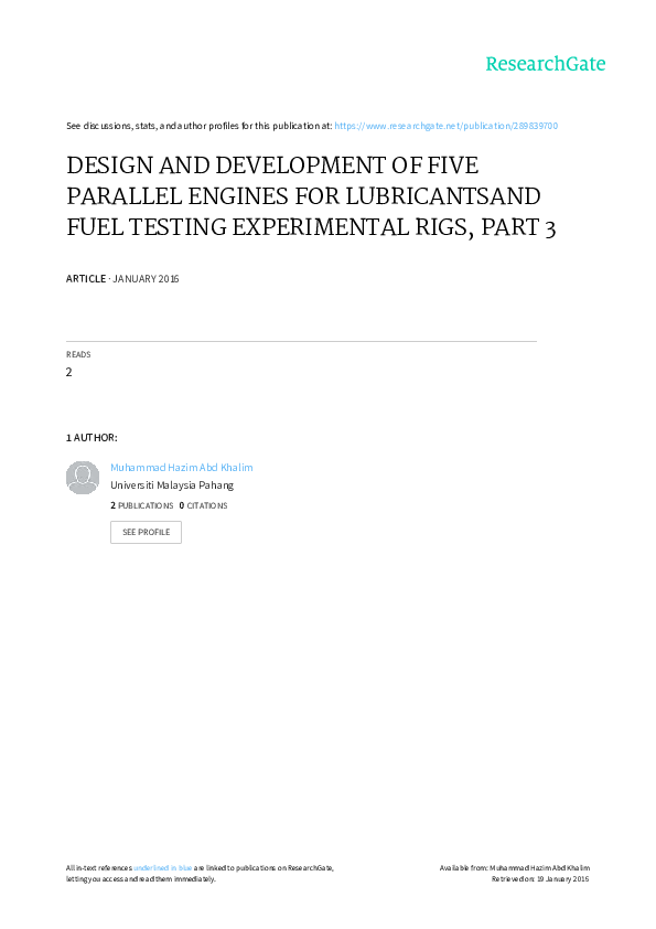 (PDF) Design and Development of Five Parallel Engines for Lubricants ...