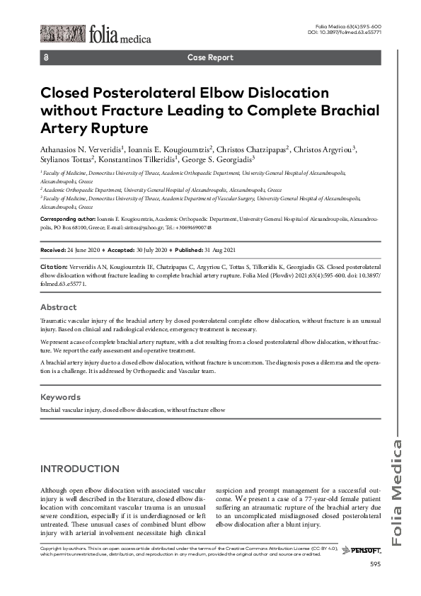 (PDF) Closed posterolateral elbow dislocation without fracture leading ...