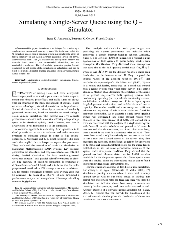 (PDF) Simulating A Single-Server Queue Using The Q – Simulator