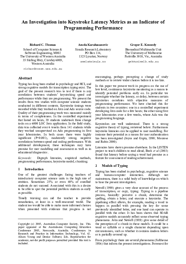 (PDF) An Investigation into Keystroke Latency Metrics as an Indicator ...