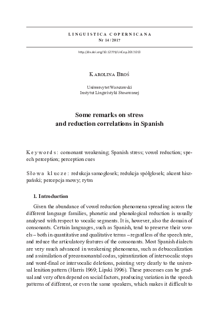 (PDF) Some remarks on stress and reduction correlations in Spanish