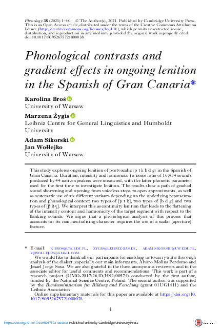 (PDF) Phonological contrasts and gradient effects in ongoing lenition ...