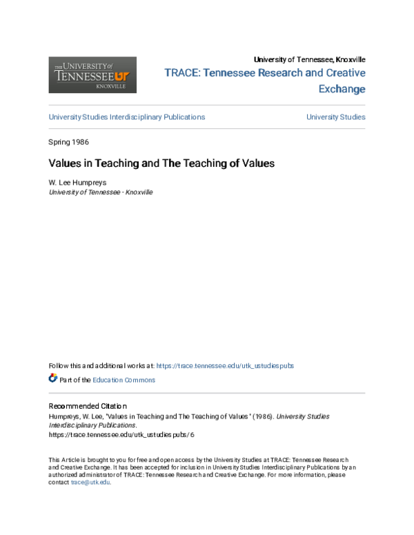 (PDF) Values in Teaching and Teaching Values